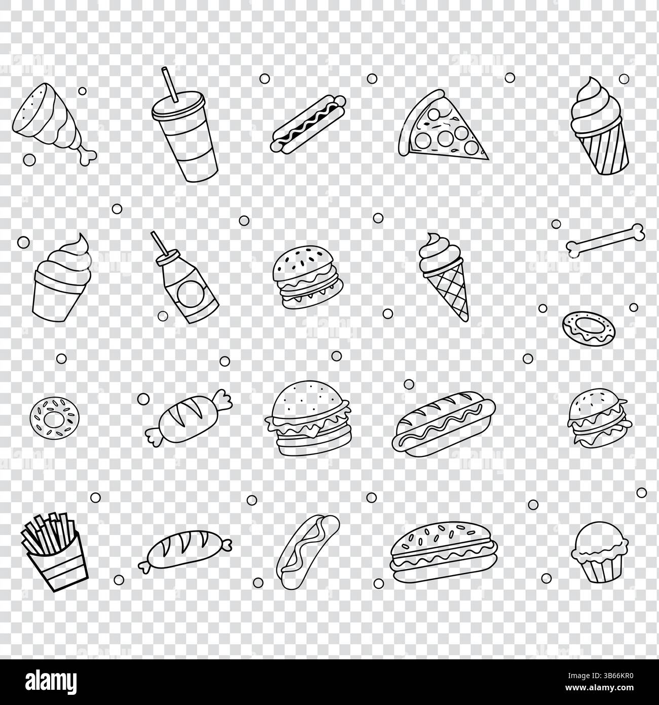 Cute Outline Fast Food Icons Pattern Stock Vector Image & Art - Alamy