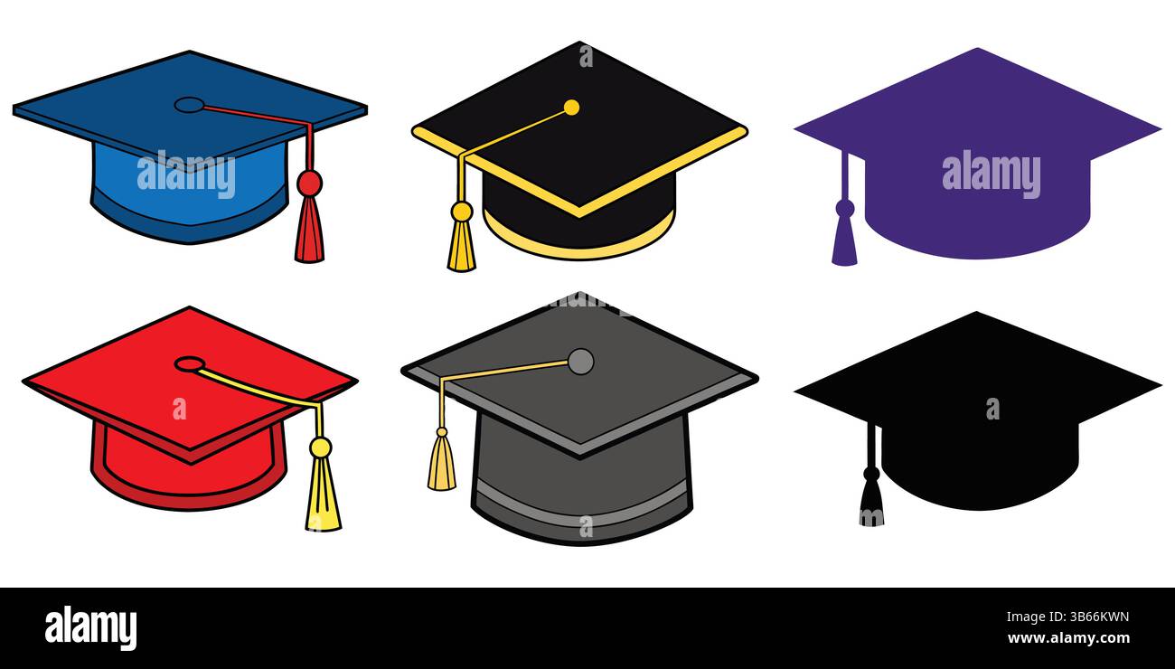 Six Graduation Caps in Different Colors and Styles Stock Vector Image ...