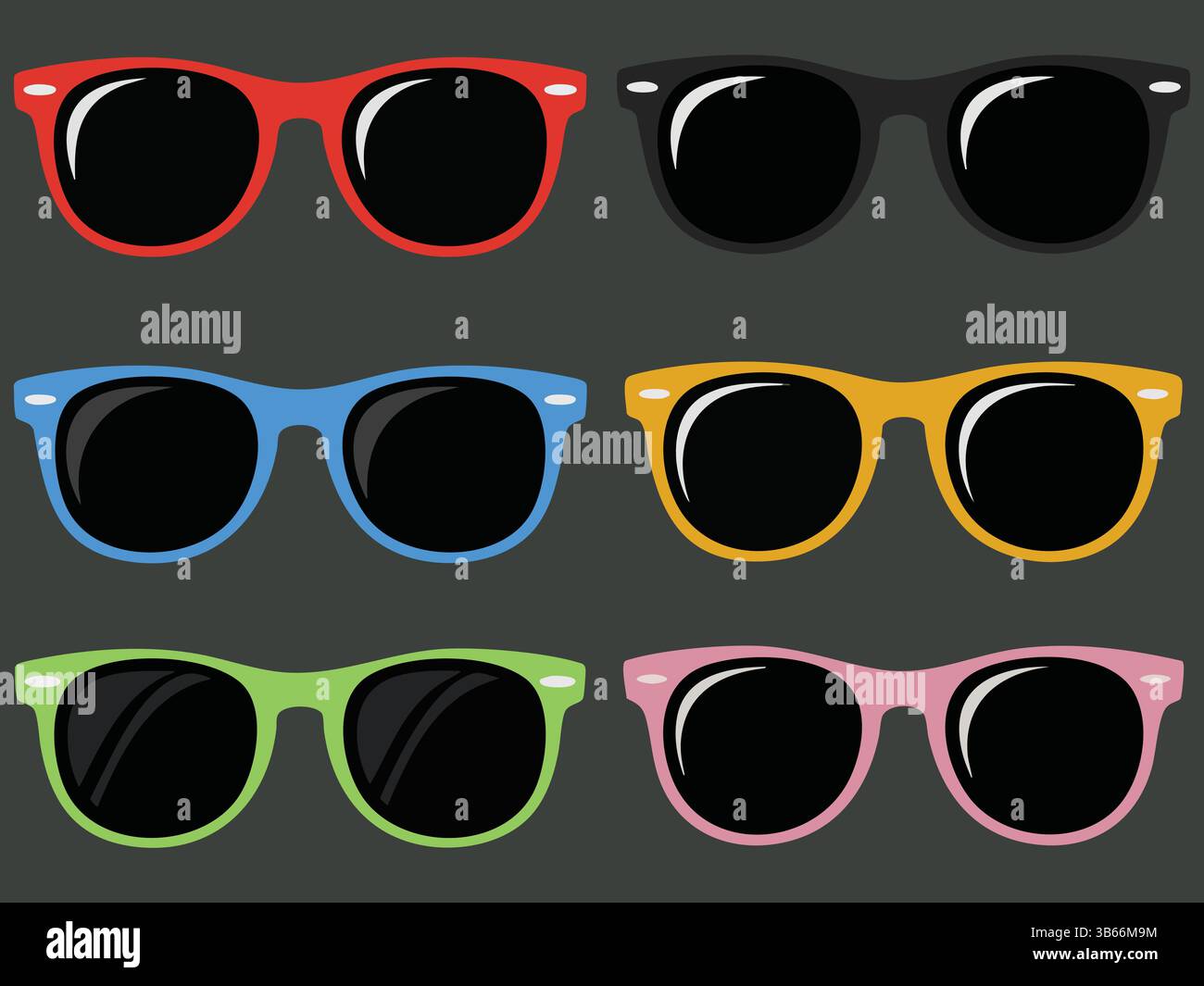 Colorful Sunglasses Collection Against a Dark Background Stock Vector ...