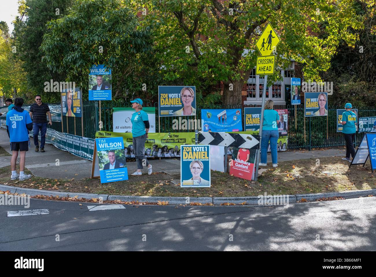 Melbourne, Australia. 03rd May, 2025. Banners and volunteers seen set ...