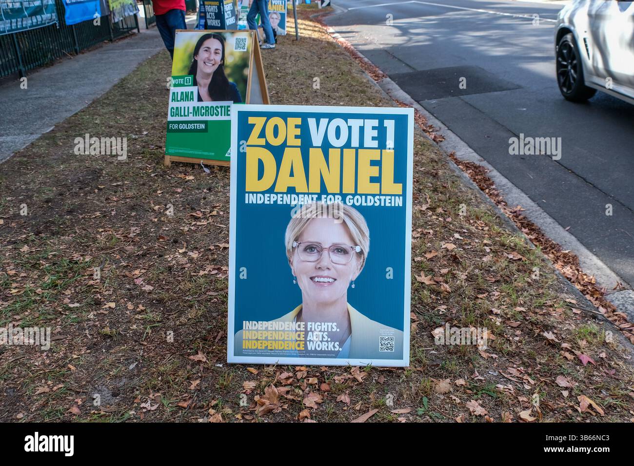 Independent candidate Zoe Daniel's banner seen at the polling station ...