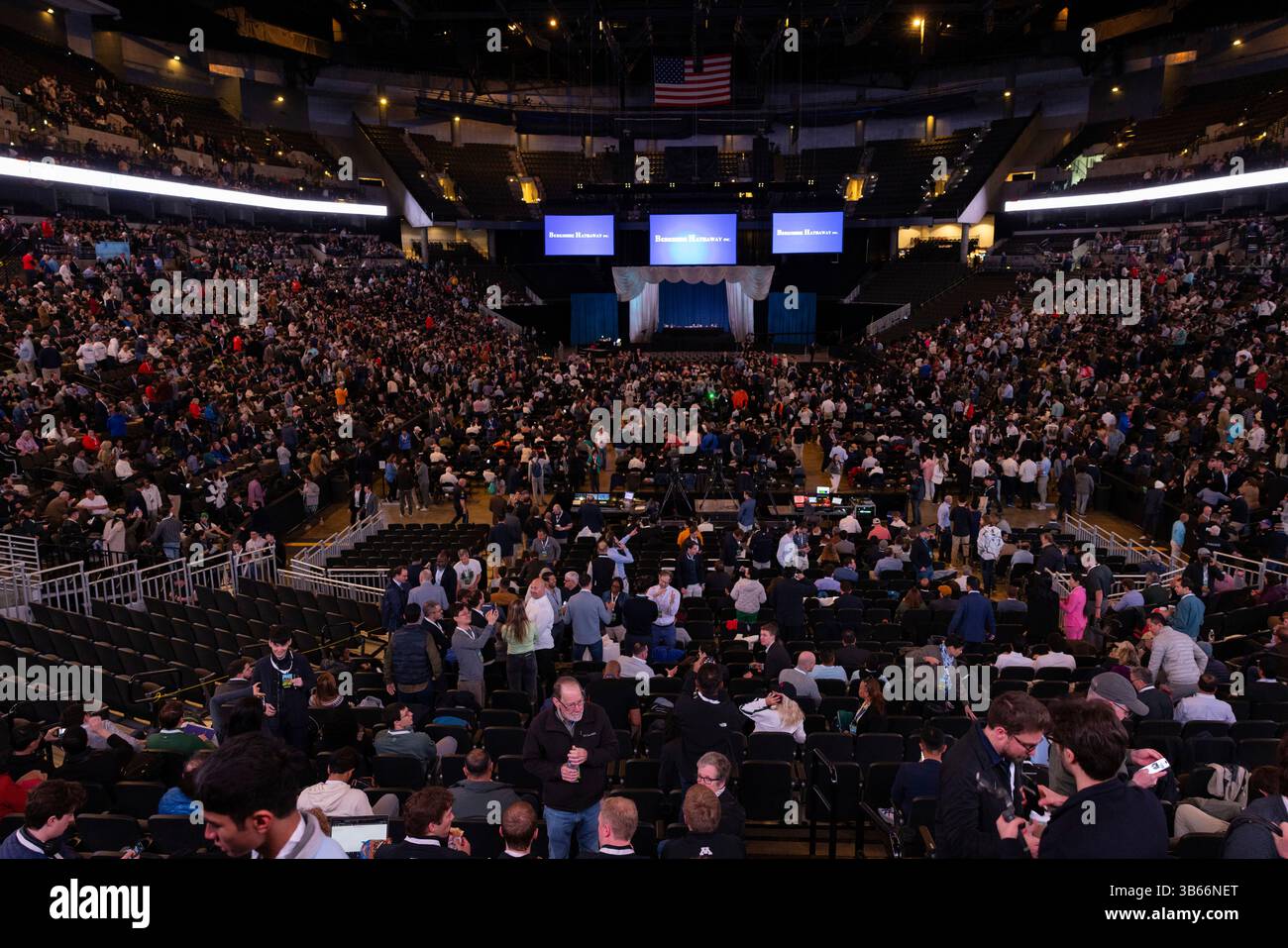 Shareholders take their seats inside the CHI Health Center Omaha for the Berkshire Hathaway ...