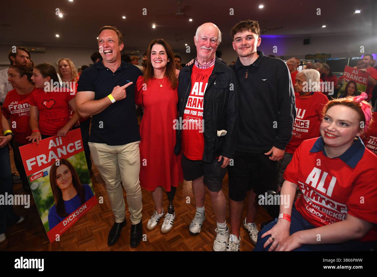 Australia. 03rd May, 2025. Ali France of Labor (middle) celebrates with ...