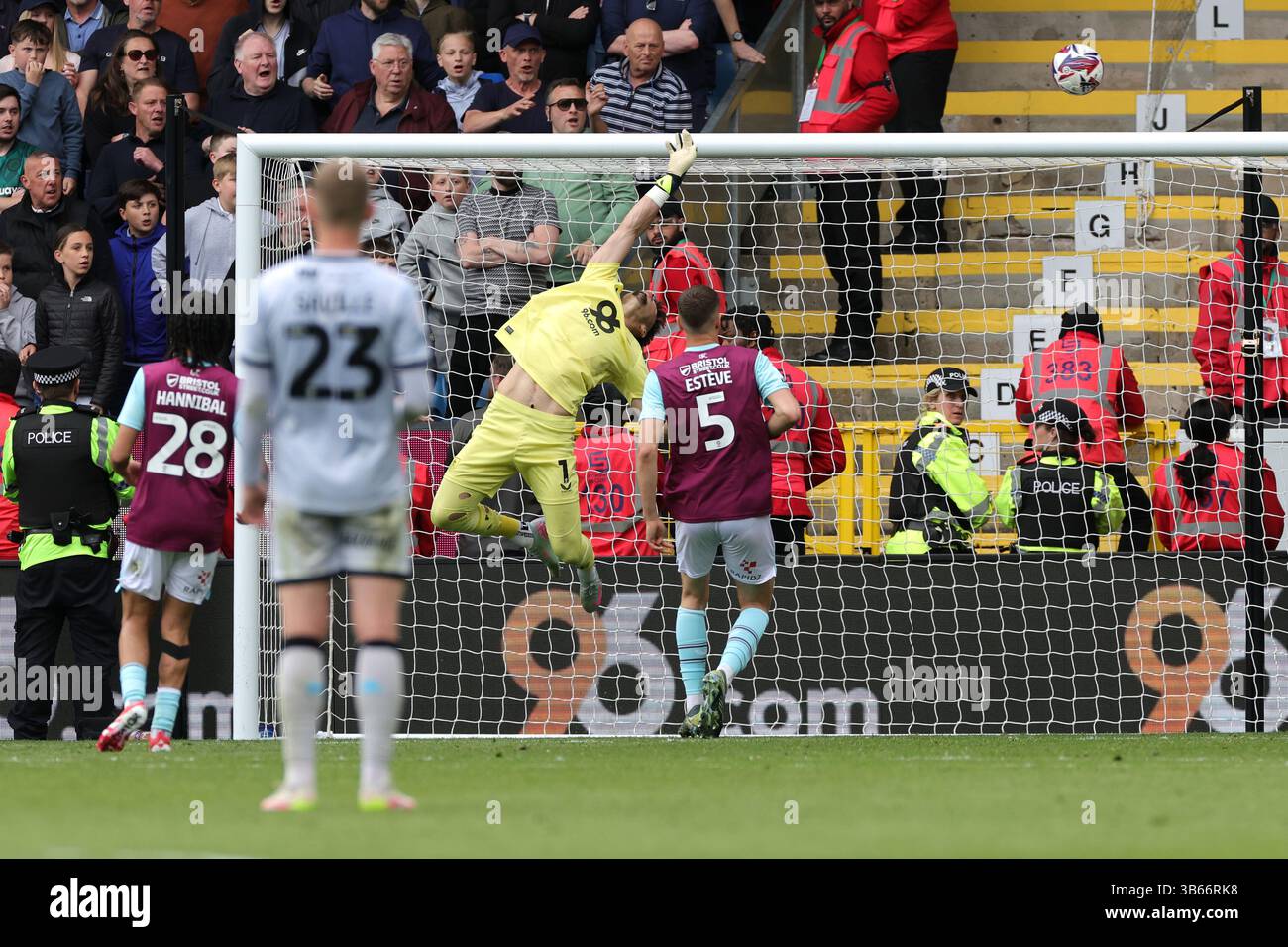 Burnley goalkeeper James Trafford makes a save during the Sky Bet ...