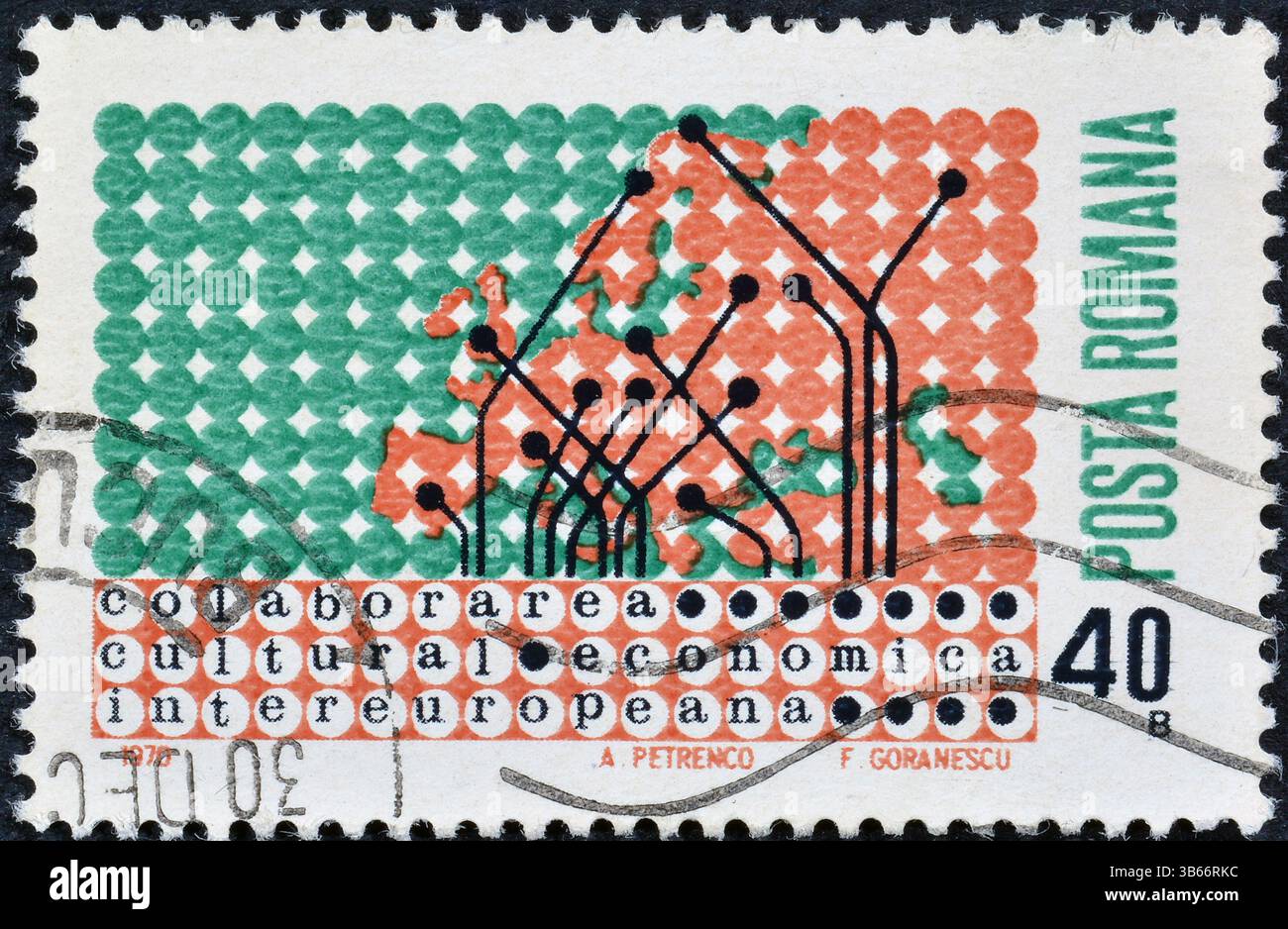 Cancelled postage stamp printed by Romania, that shows Map of Europe in ...