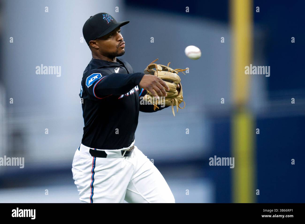 MIAMI, FL - MAY 02: Xavier Edwards #9 of the Miami Marlins in action ...