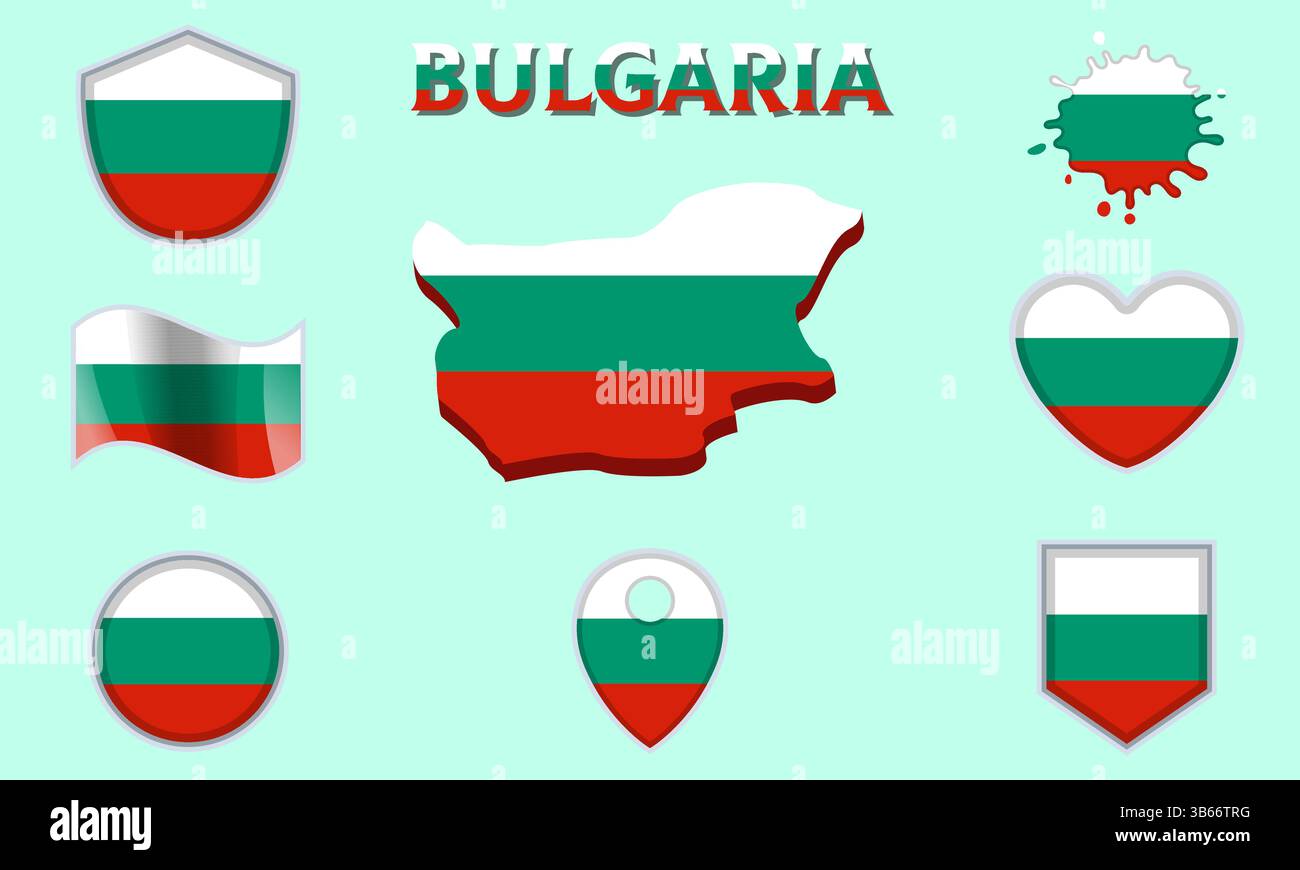 Collection of flags and coats of arms of Bulgaria in flat style with ...