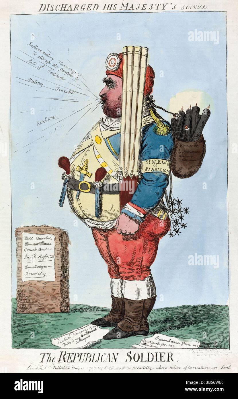 A funny humorous cartoon print coloured engraving of The republican ...