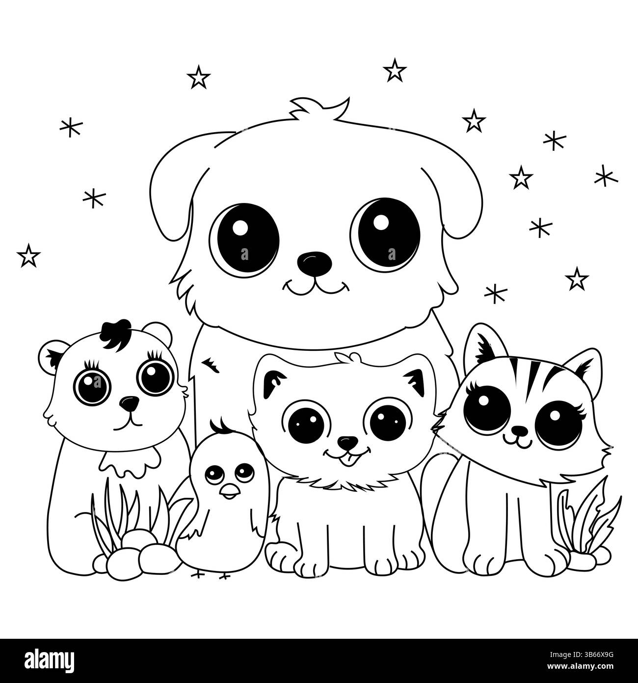 Coloring page for kids animals, coloring book with pets cat, puppy ...
