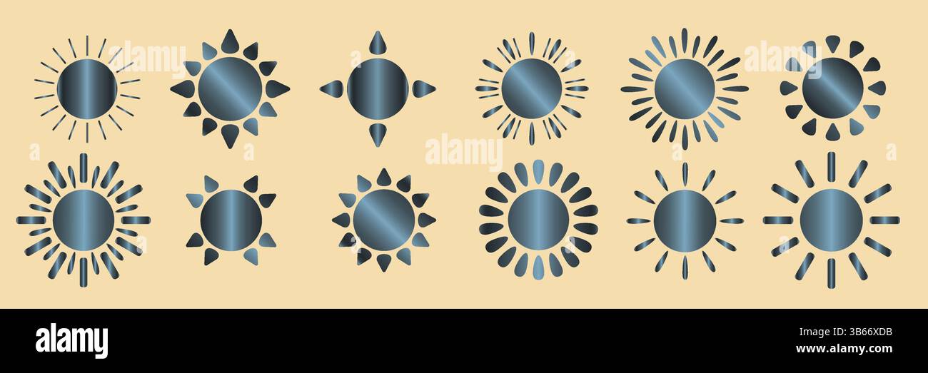 A set of iridescent symbols of the sun on a light background. Logos in ...