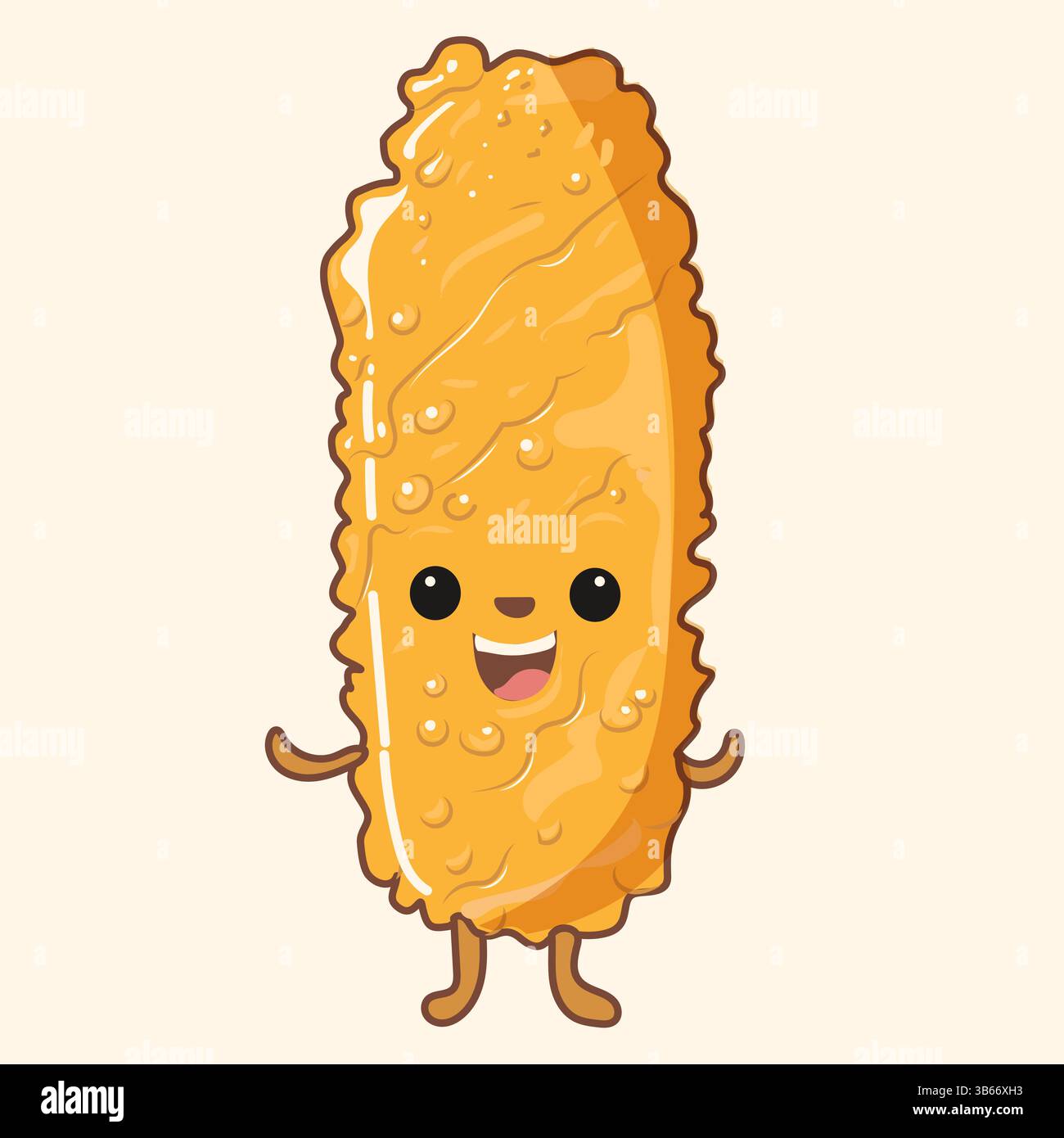 Vector flat illustration of Korean street corn dog, crispy battered ...