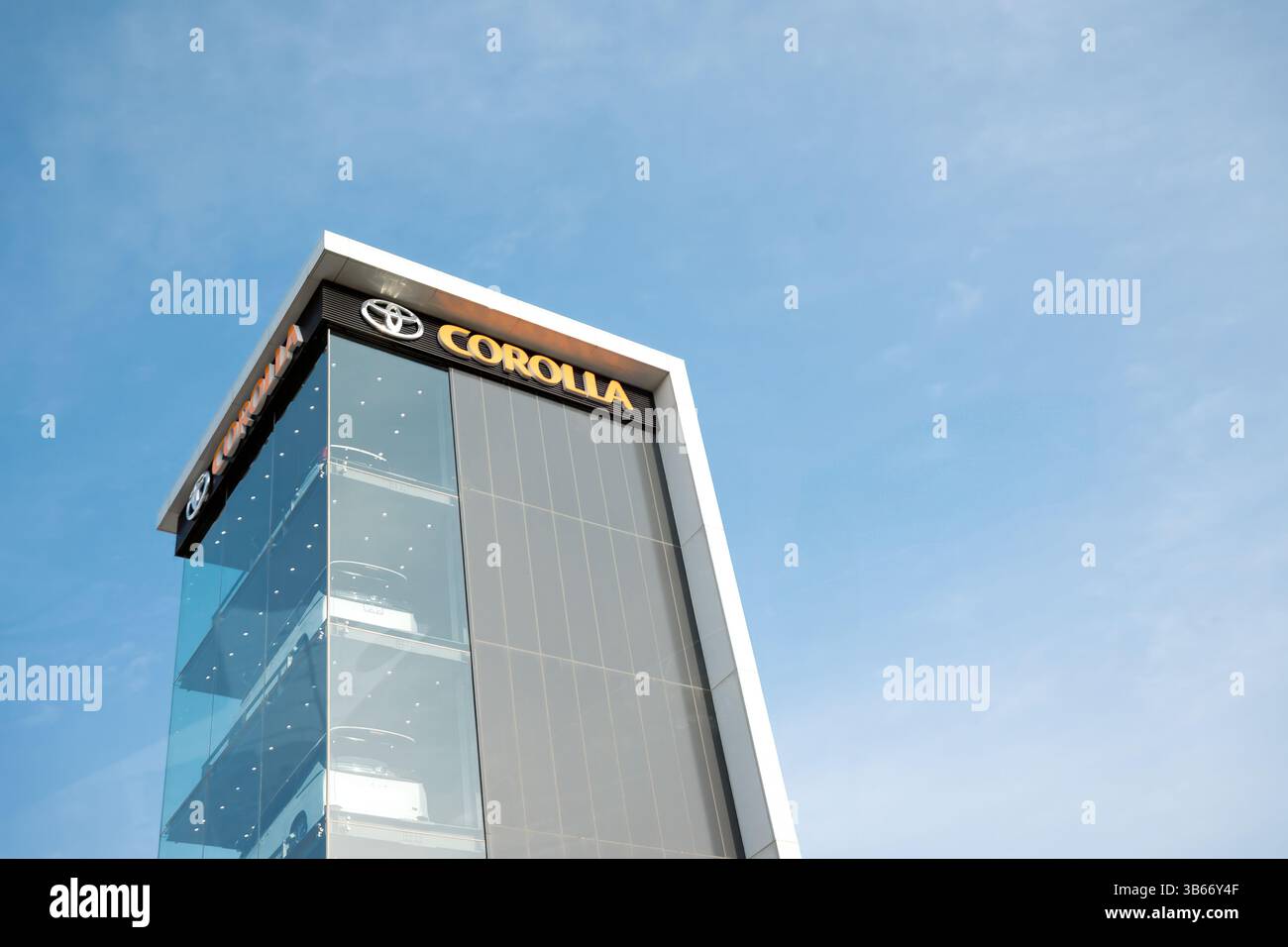 Toyota Corolla Car Display Tower Glass Showroom Stock Photo - Alamy