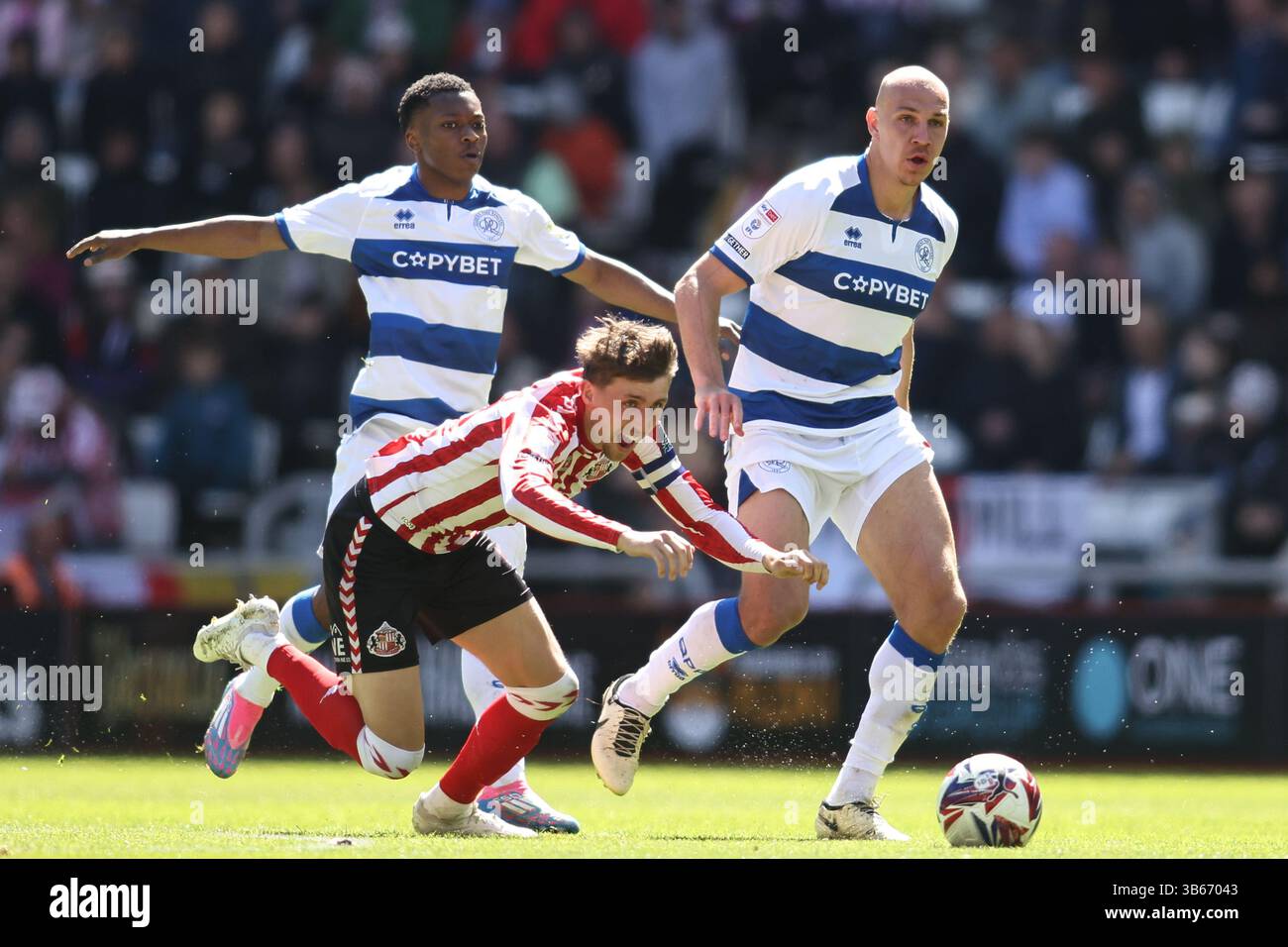 Queens Park Ranger's Michael Frey fouls Sunderland's Dan Neil during ...