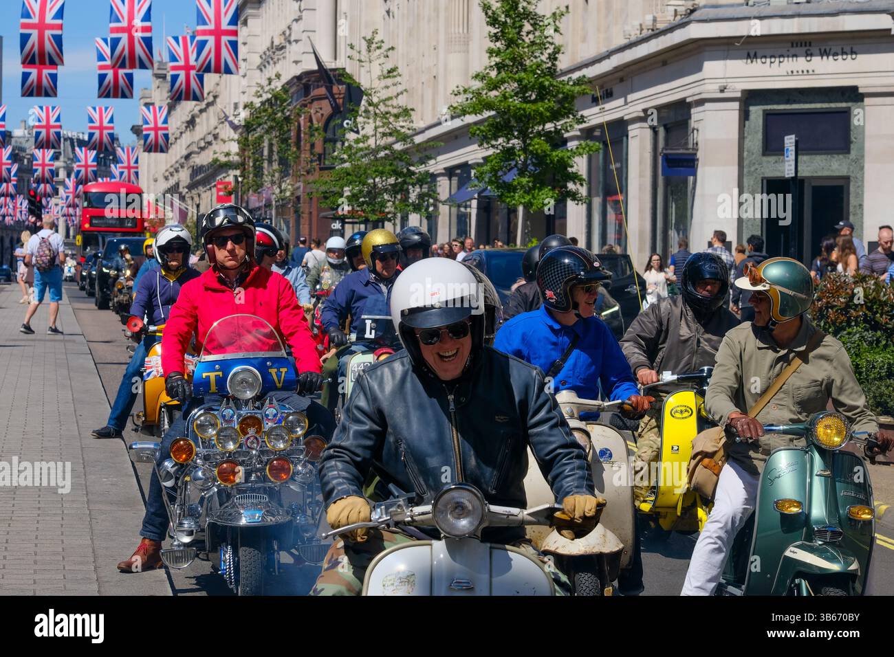 London, UK. 3rd May, 2025. Mods ride their beautiful vintage scooters ...