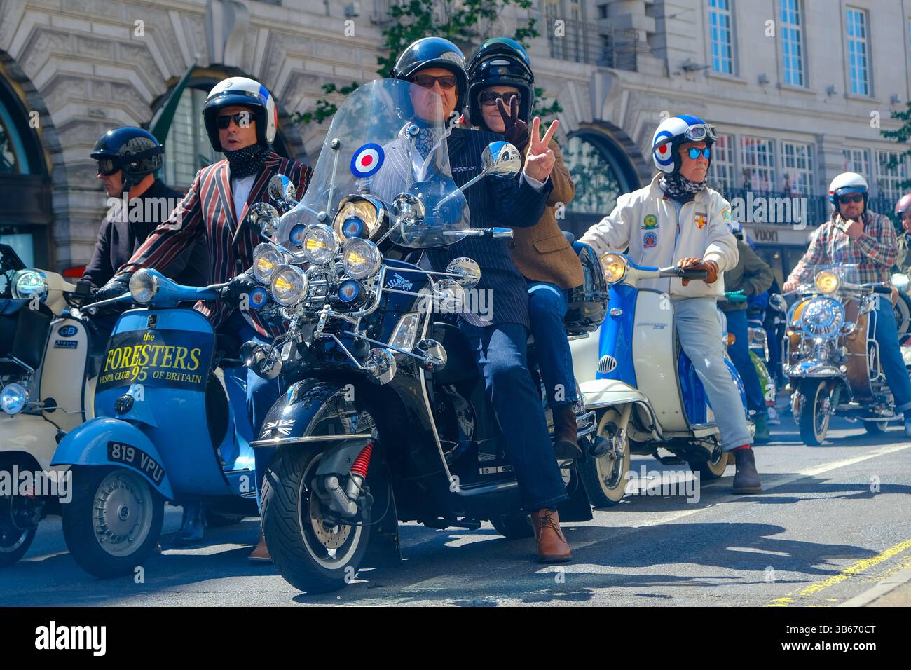 London, UK. 3rd May, 2025. Mods ride their beautiful vintage scooters ...