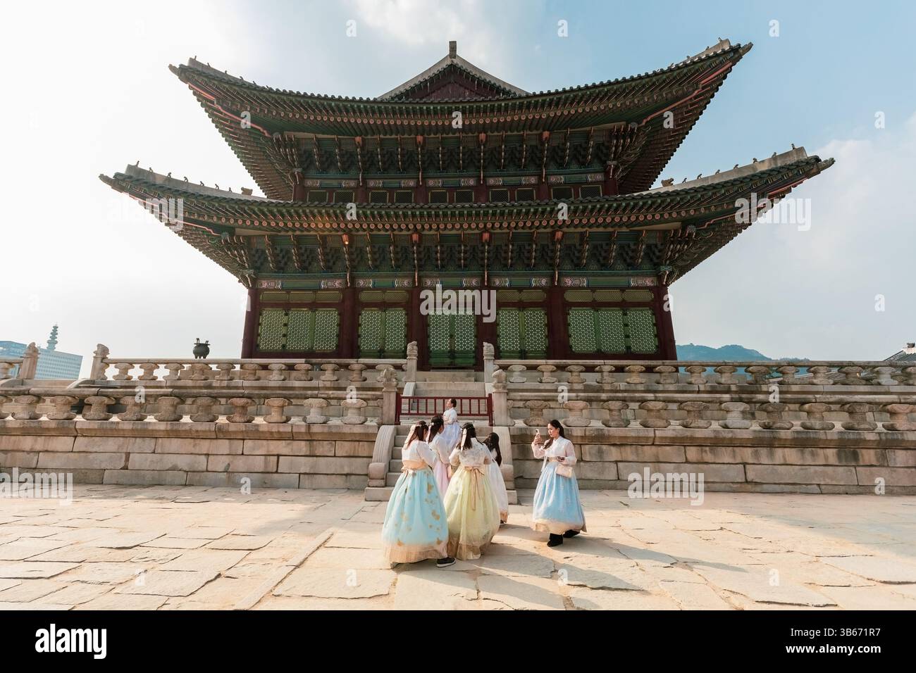 Beautiful Korean women wearing hanbok traditional dress visiting ...