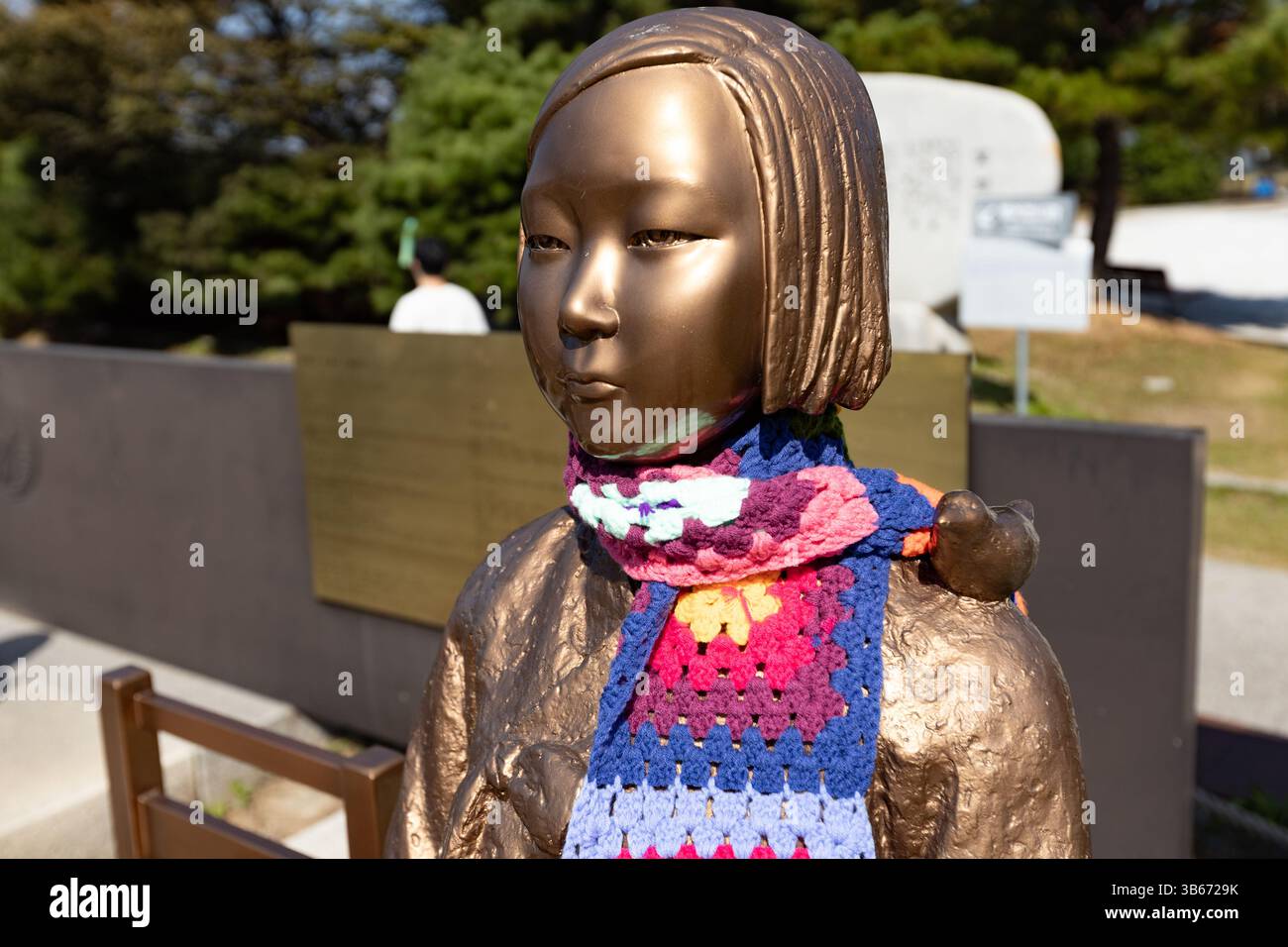 Bronze woman statues of peace at DMZ demilitarized zone in South Korea ...