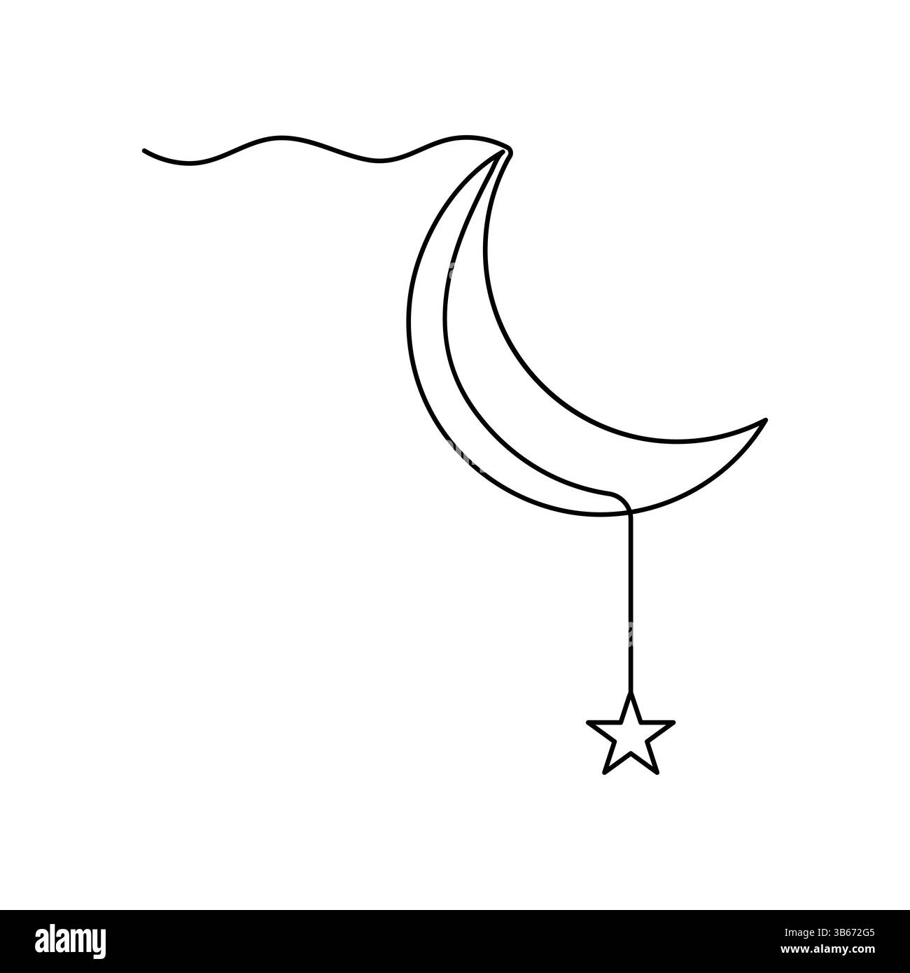 Moon symbol continuous one line drawing isolated of outline vector ...