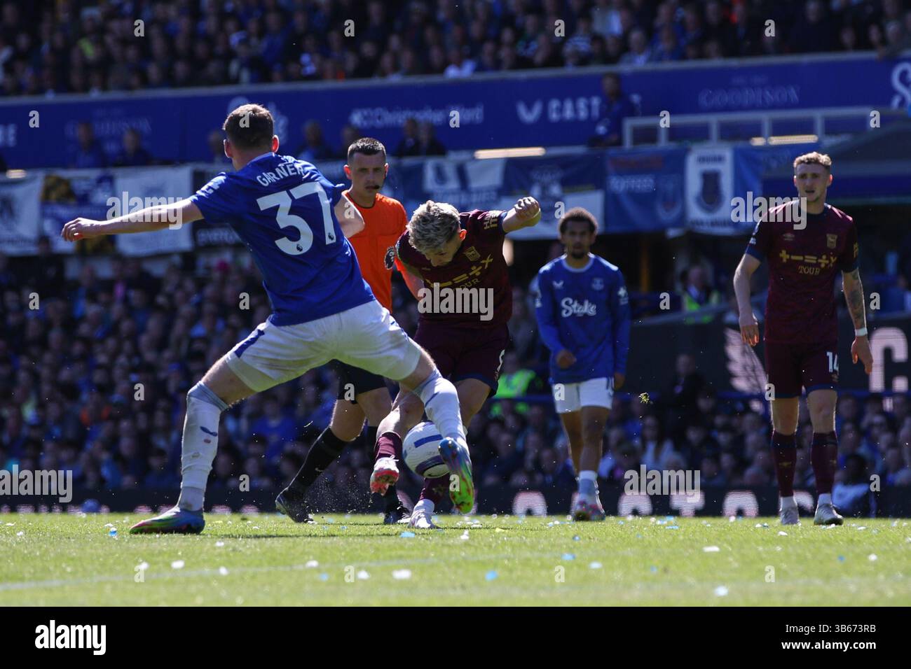 LIVERPOOL, UK - 3rd May 2025: Julio Enciso of Ipswich Town scores his ...