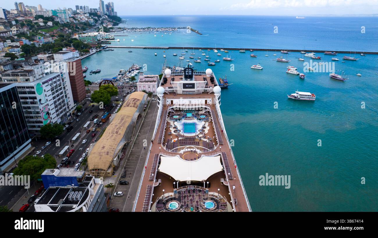 MSC Seaview upper deck with swimming pool Stock Photo - Alamy