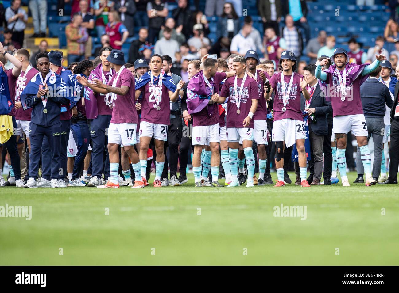 Burnley players celebrated going up to the Premiere League during the ...