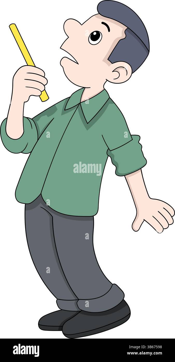 Cartoon vector illustration of a man carrying a wooden stick and ...