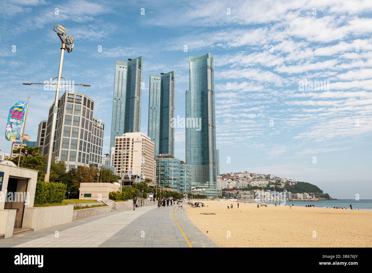View of the Haeundae Beach view with skyscrapers in Busan South Korea ...