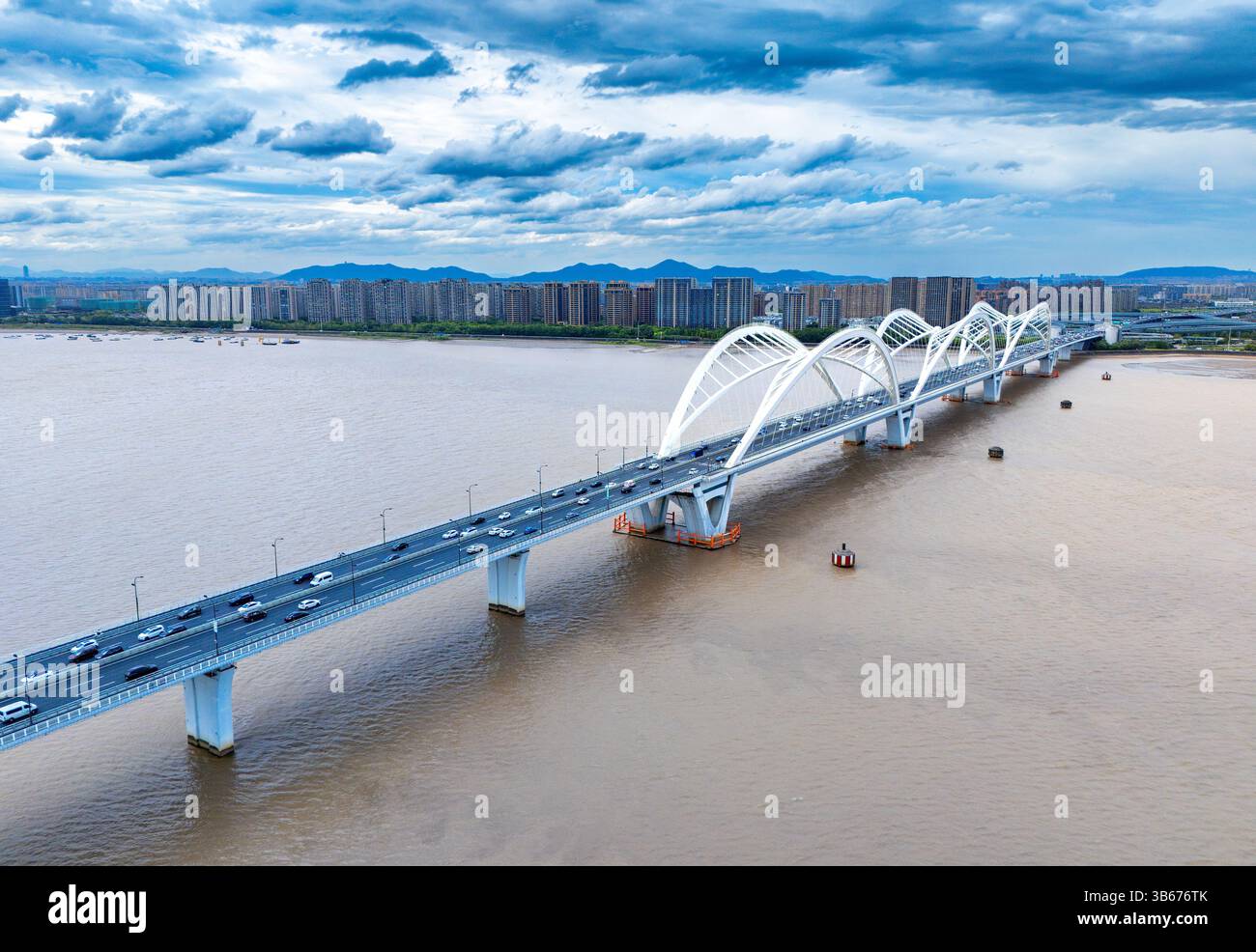 Aerial view of Jiubao Bridge in Hangzhou, Zhejiang Province, China ...