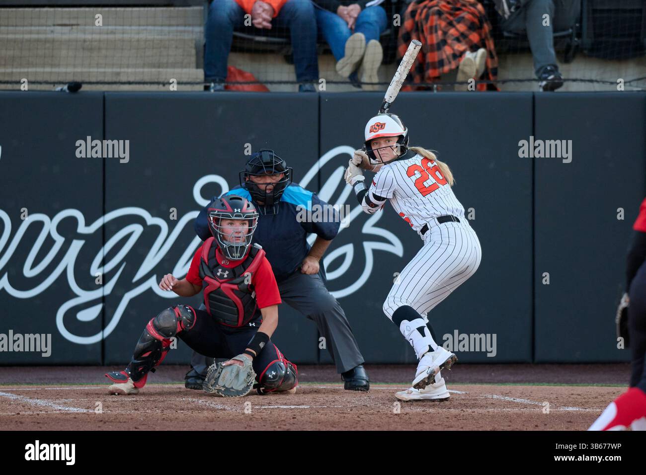 Oklahoma State Cowgirls Rosie Davis (26) bats during an NCAA softball ...