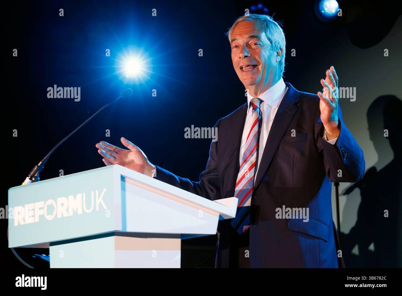Paddock Wood, UK. 02nd May, 2025. Nigel Farage at the victory party for ...