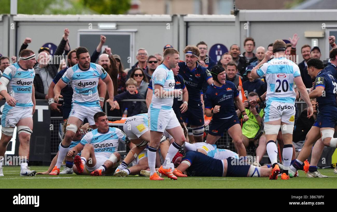 Edinburgh Rugby players celebrates turning the ball over during the ...