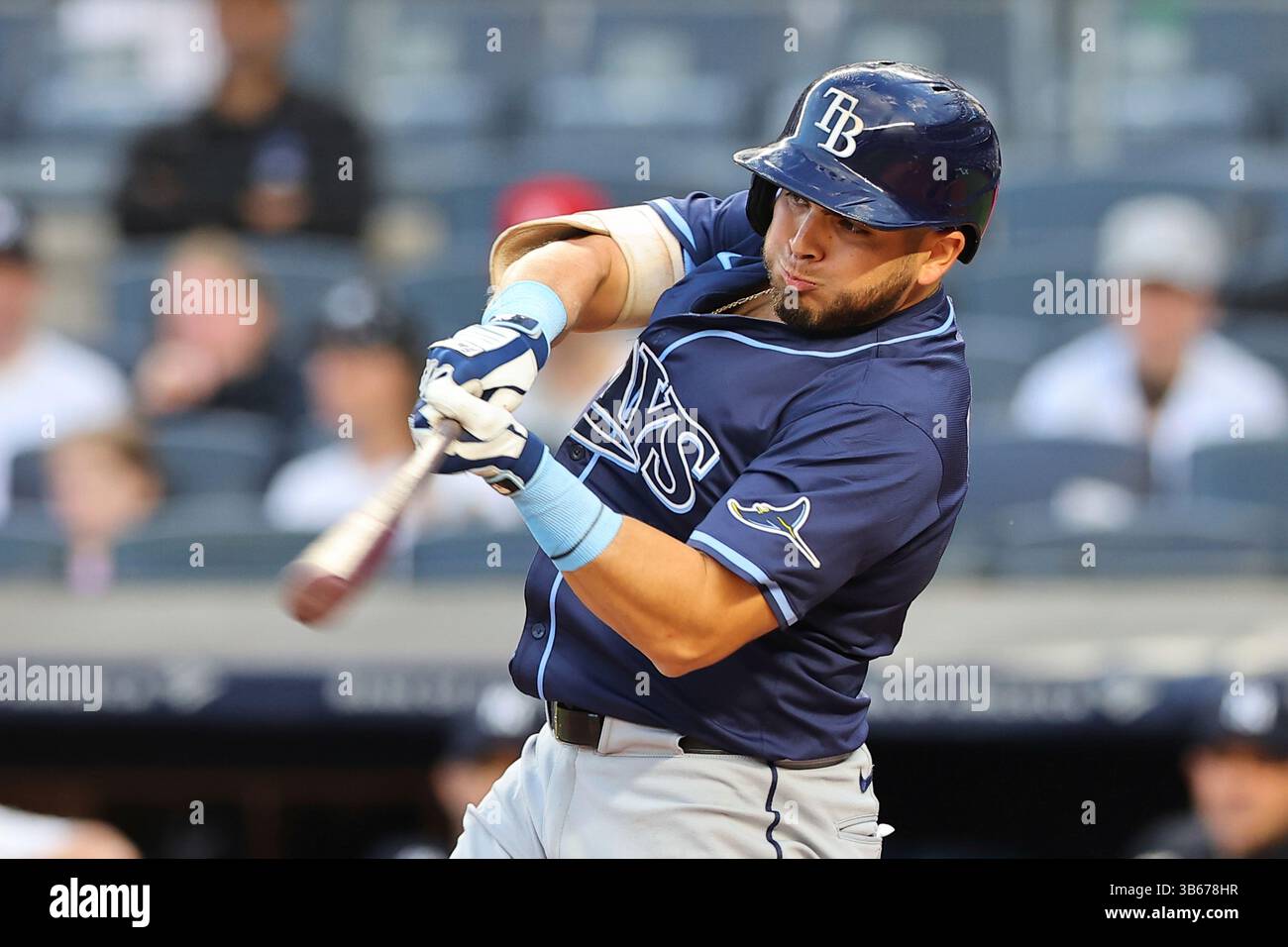 BRONX, NY - MAY 02: Jonathan Aranda #62 of the Tampa Bay Rays at bat ...