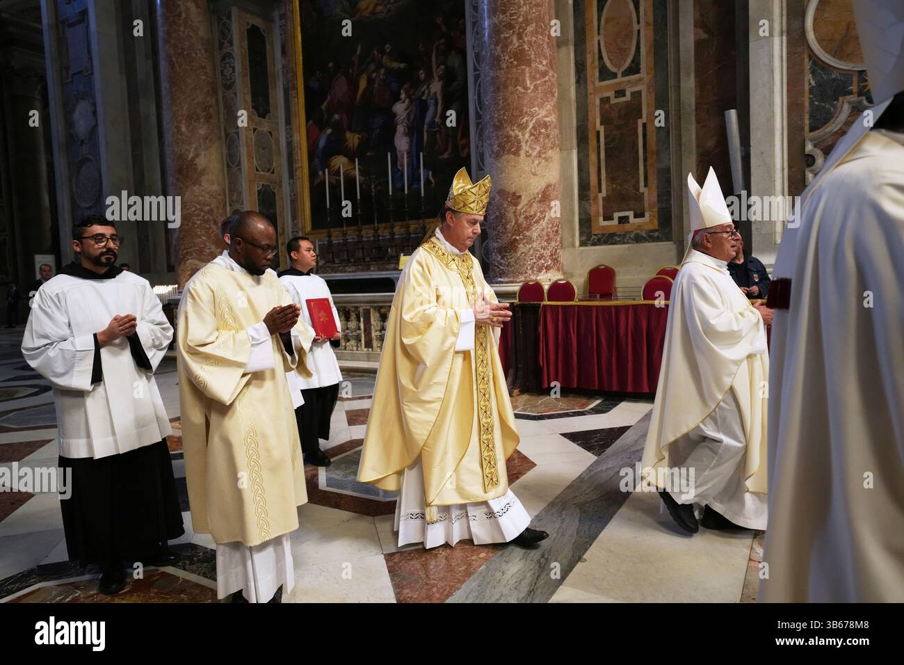 Cardinal Angel Fernandez Artime, center, arrives in St. Peter's ...