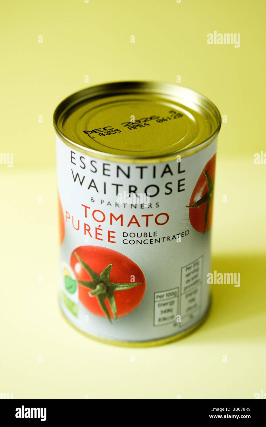 London UK, May 03 2025, Can of Essential Waitrose Tomato Puree Cooking ...