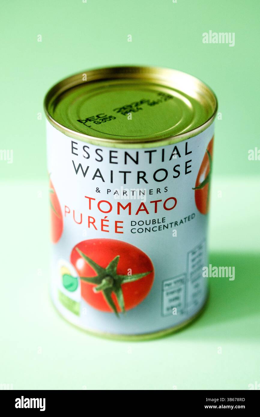 London UK, May 03 2025, Can of Essential Waitrose Tomato Puree Cooking ...