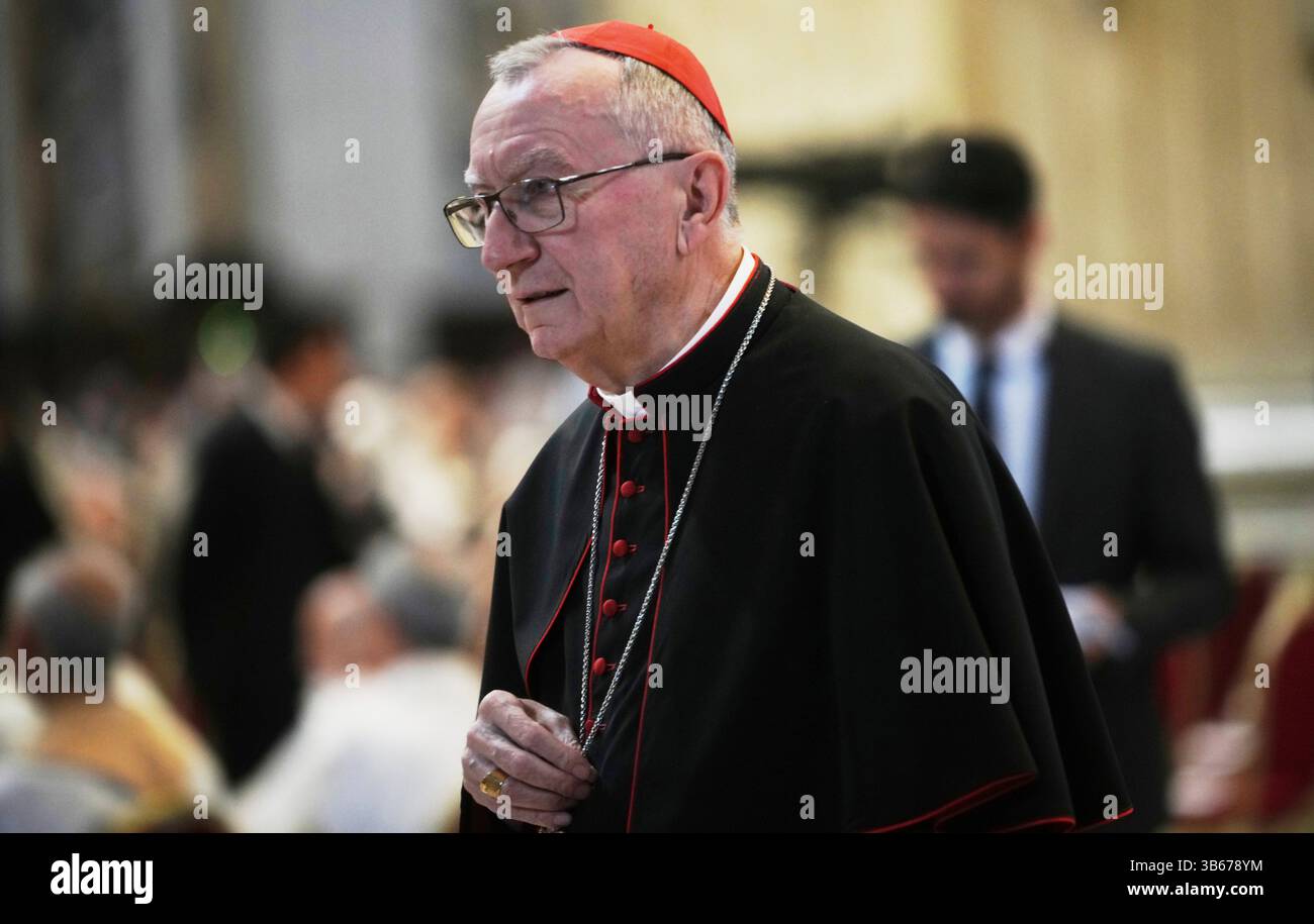 Cardinal Pietro Parolin arrives in St. Peter's Basilica to attend a ...