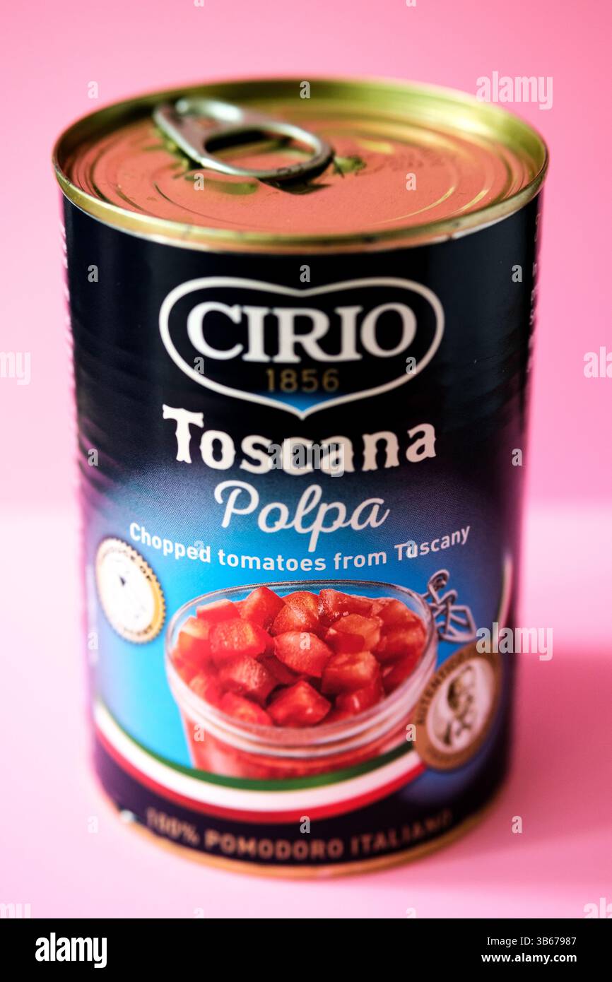 London UK, May 03 2025, Can of Cirio Toscana Polpa Chopped Tomatoes ...