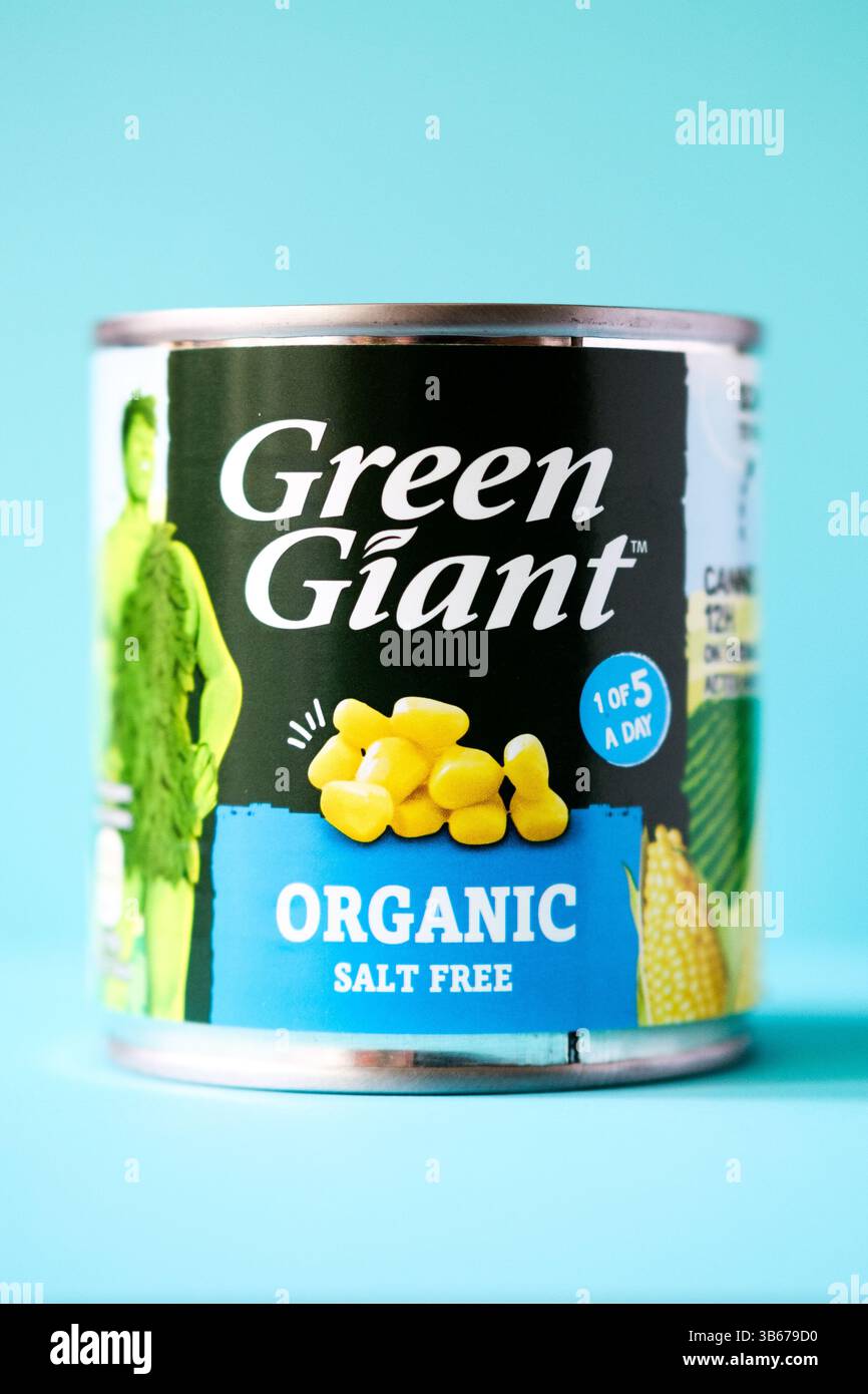 London UK, May 03 2025, Can of Green Giant Organic Sweet Corn Kernels ...