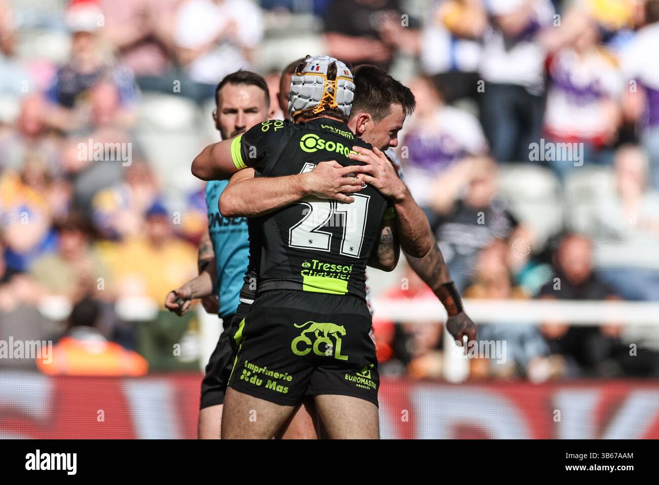 Newcastle, UK. 03rd May, 2025. Luke Keary of Catalan Dragons goes over ...