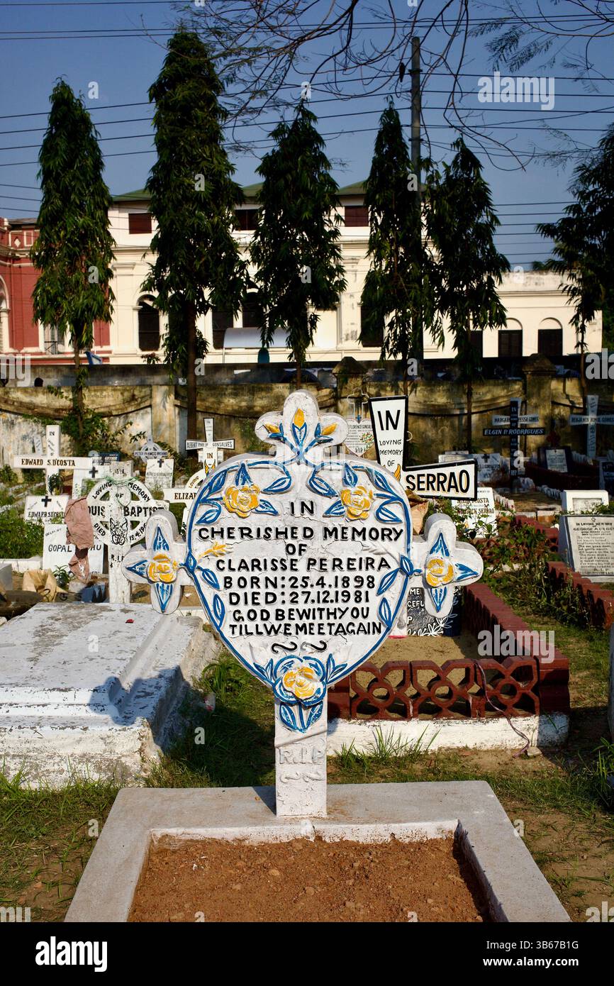 Catholic tombstones with Portuguese surnames in a Chittagong cemetery ...