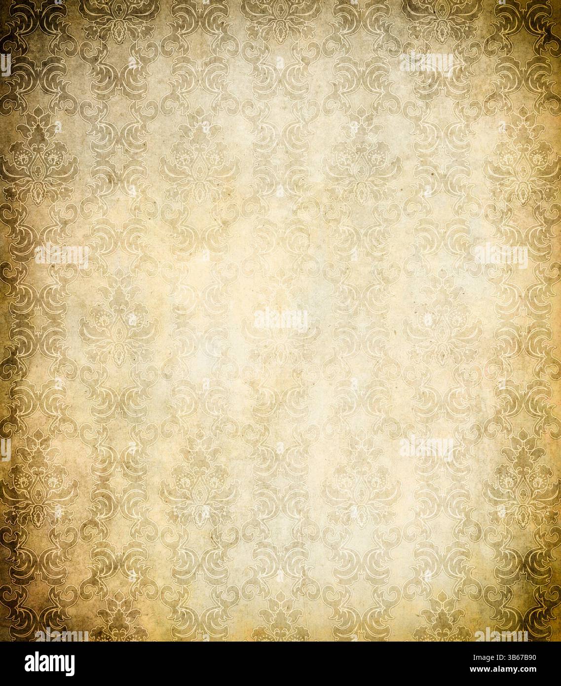 Old faded condition paper background with retro style ornament for ...