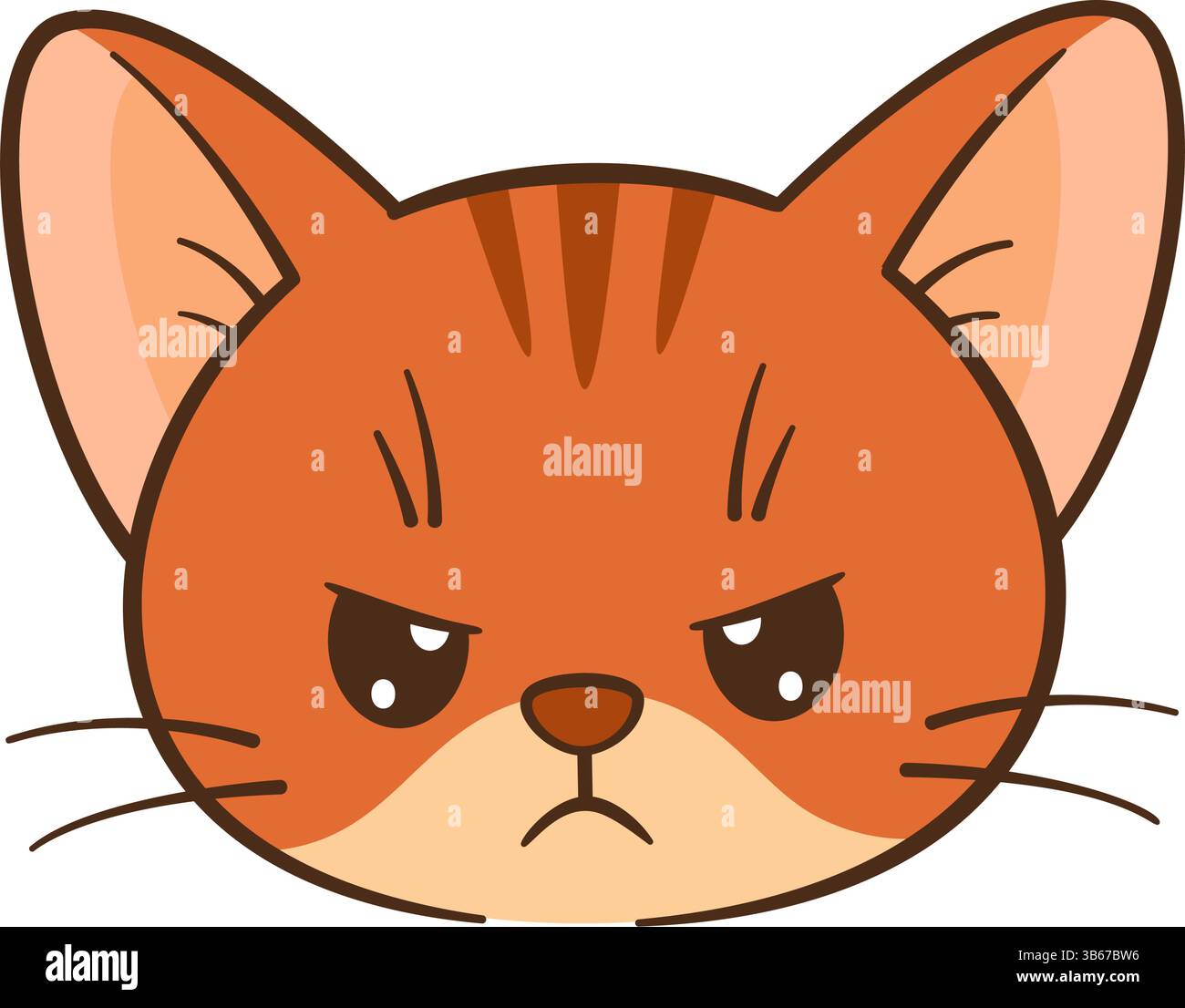 Angry orange tabby cat face. Hand drawn Flat style Chibi face of an ...