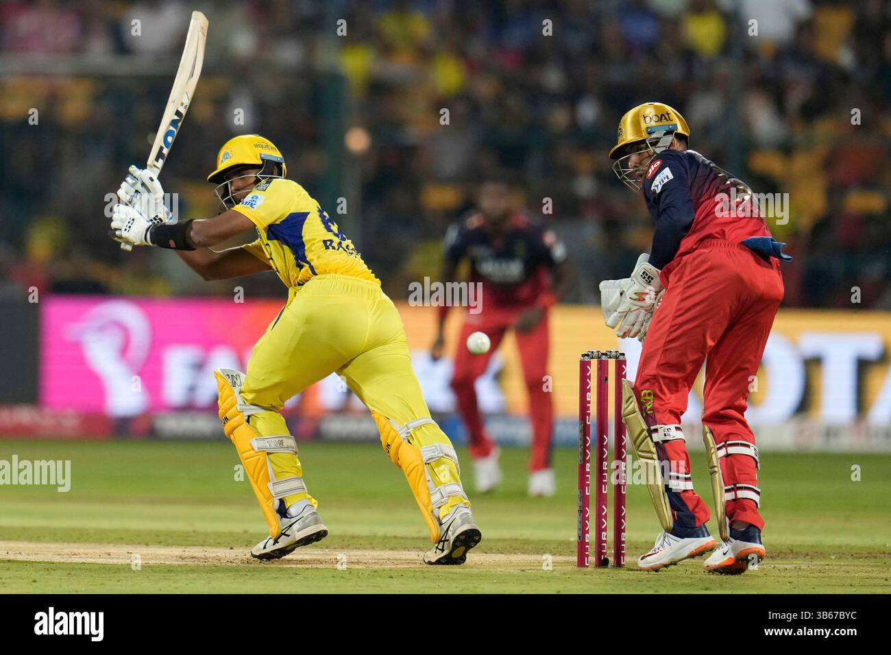 Chennai Super Kings' Shaik Rasheed plays a shot during the Indian ...