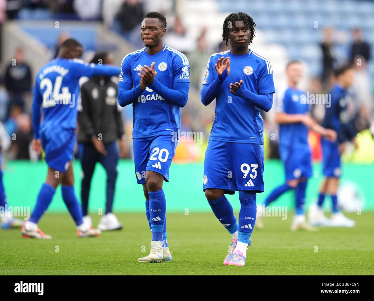 Leicester City's Patson Daka (left) and Jeremy Monga applaud the fans ...