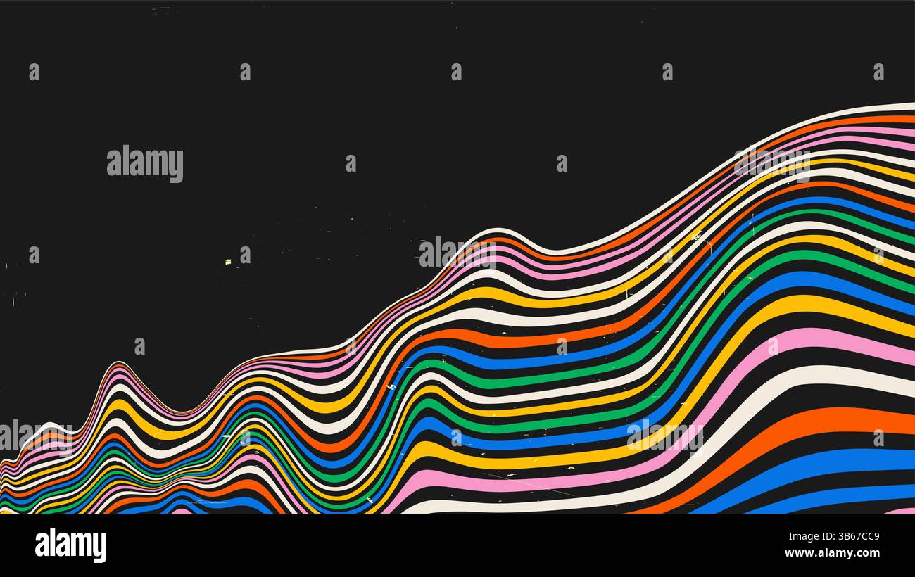 Vector illustration. Vibrant wavy rainbow lines on a black background ...