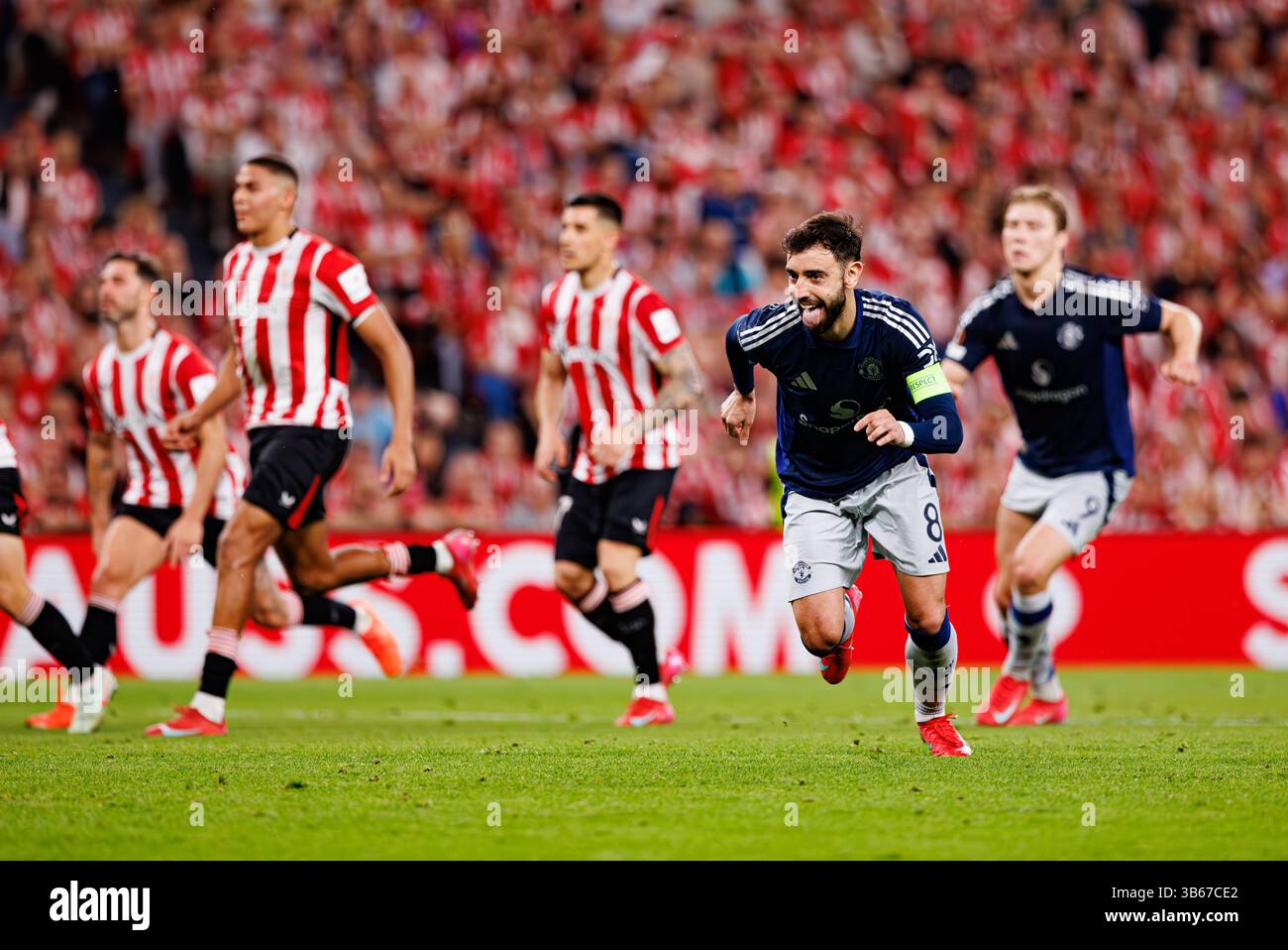 Bruno Fernandes seen celebrating after scoring goal during UEFA Europa ...
