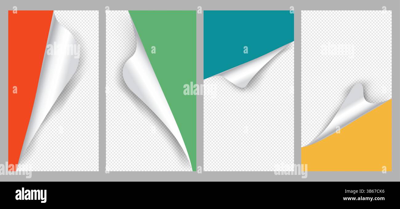 Vector illustration. Realistic curled glossy paper with rounded corners ...