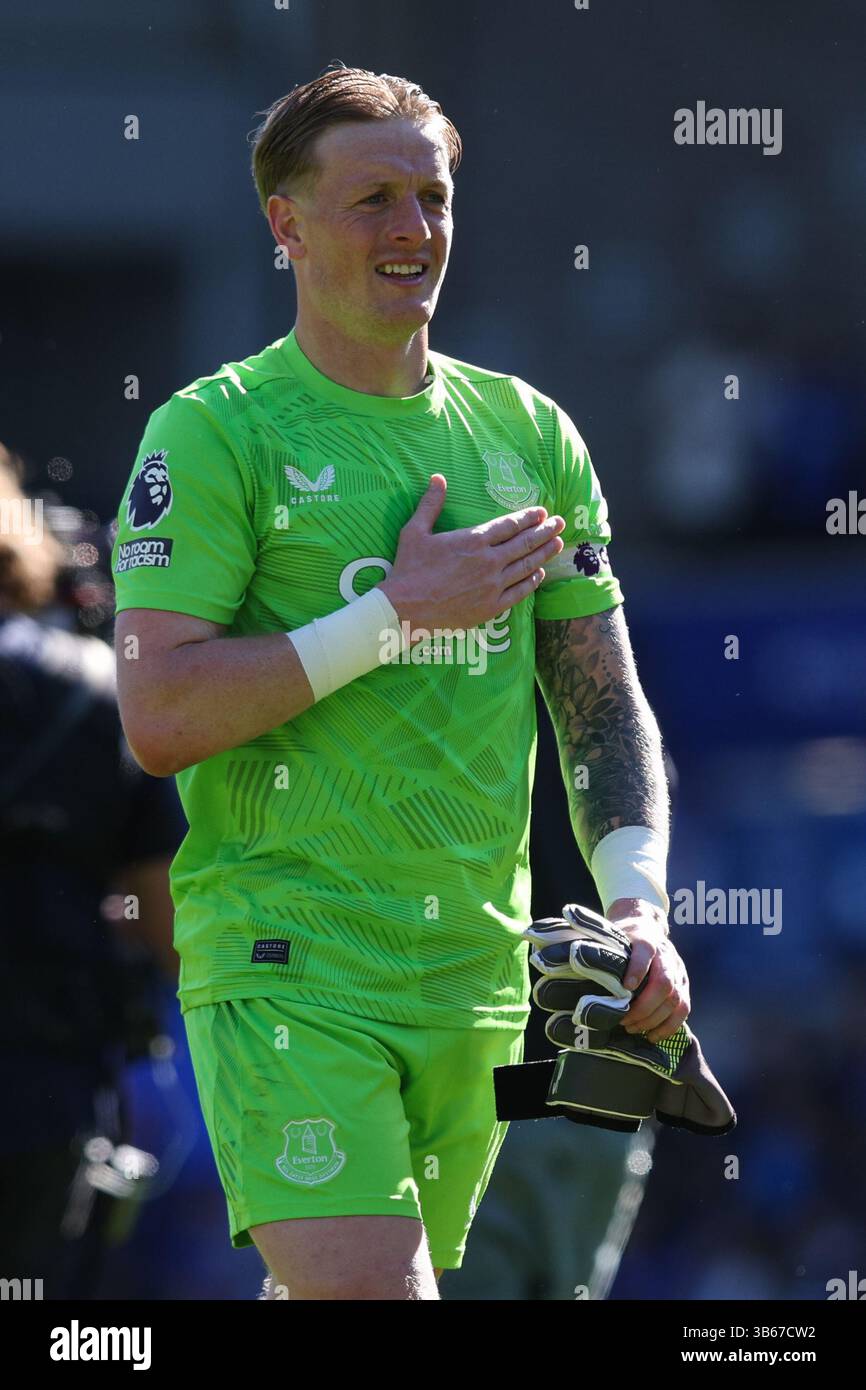 LIVERPOOL, UK - 3rd May 2025: Jordan Pickford of Everton acknowledges ...