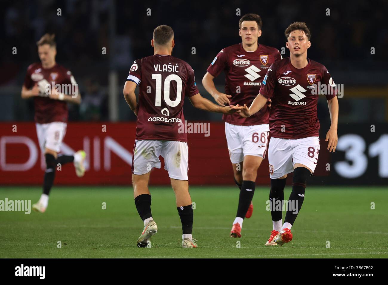 Turin, Italy. 2nd May, 2025. Nikola Vlasic of Torino FC is ...