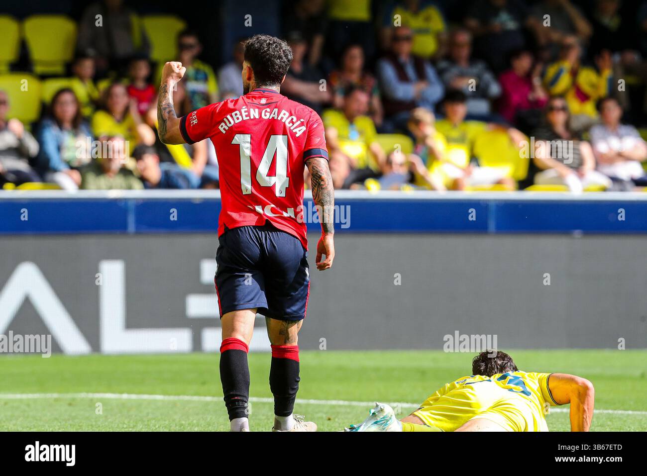 Ruben Garcia of Osasuna celebrates a goal during the Spanish league ...